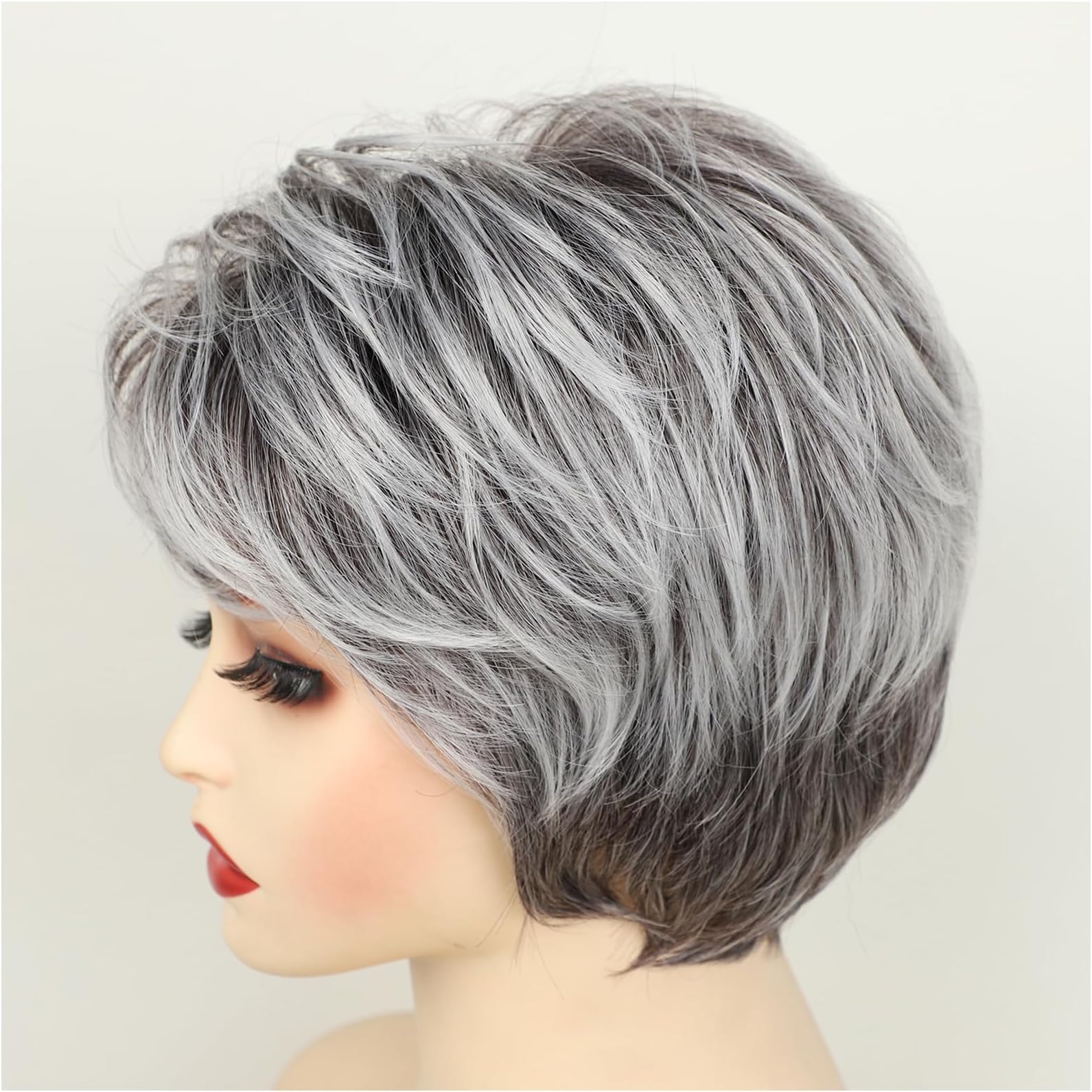 Amazon.com : Short Grey Pixie Cut Wigs for Women with Bangs Mixed Gray ...