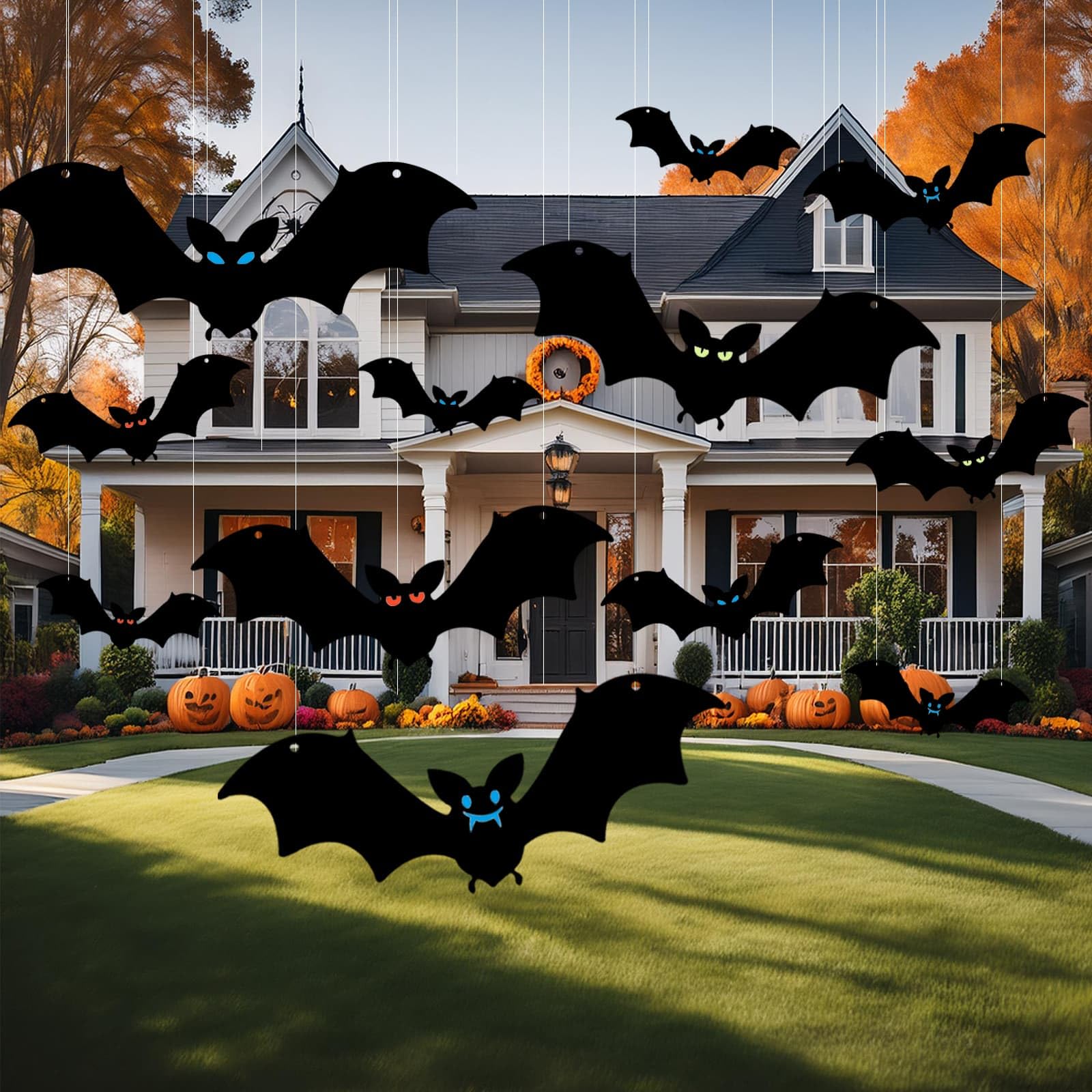 Snapklik.com : 12 Pcs Hanging Bats Halloween Decorations Outdoor, Large ...