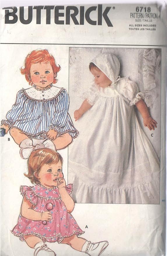 Amazon.com: Butterick 6718 Sewing Pattern for Christening Gown Dress ...