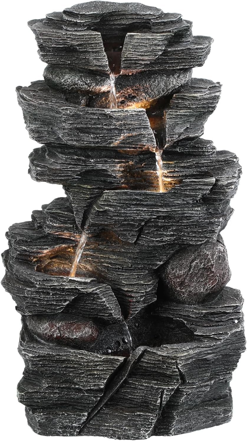 Amazon.com: Cascading Bowls and Stacked Stones LED Outdoor Water ...