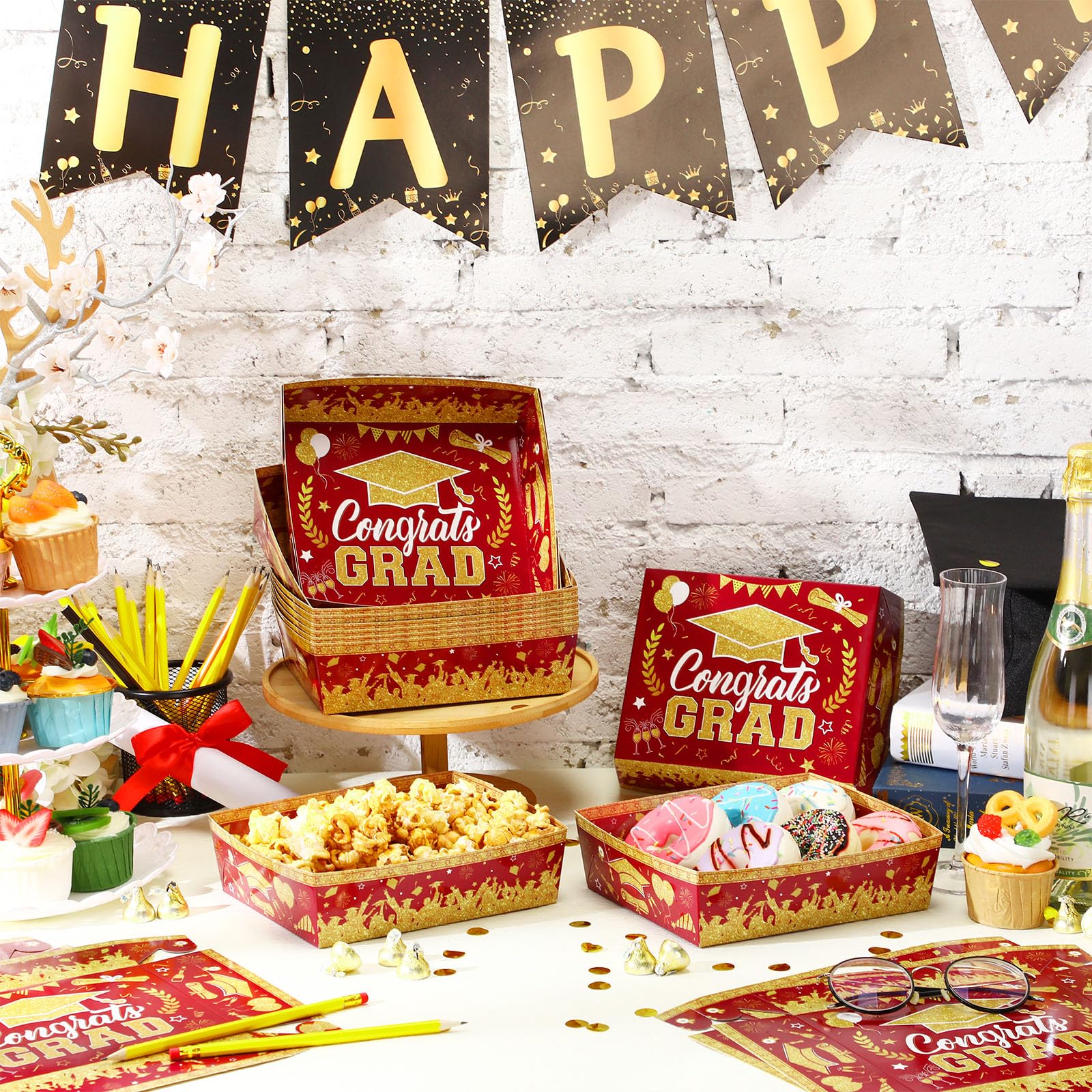 Snapklik.com : 36 Pcs 2025 Maroon And Gold Graduation Paper Food Trays ...