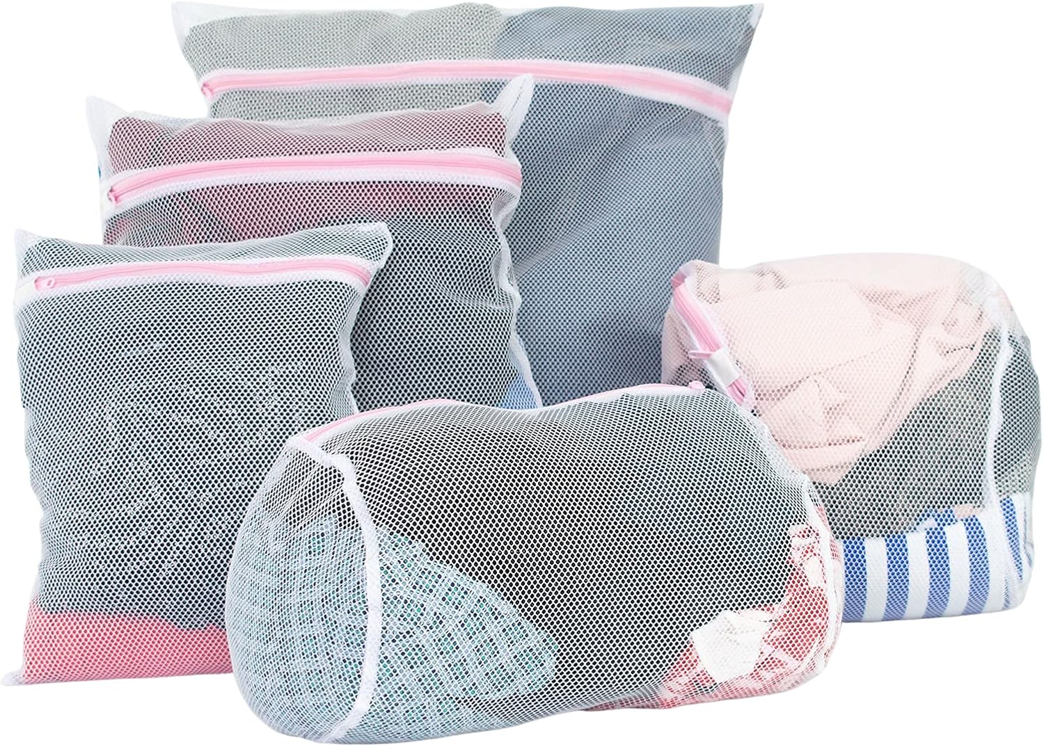 Modo Laundry Nets with Zip, Pack of 5 Reusable Course Mesh Laundry Bags ...