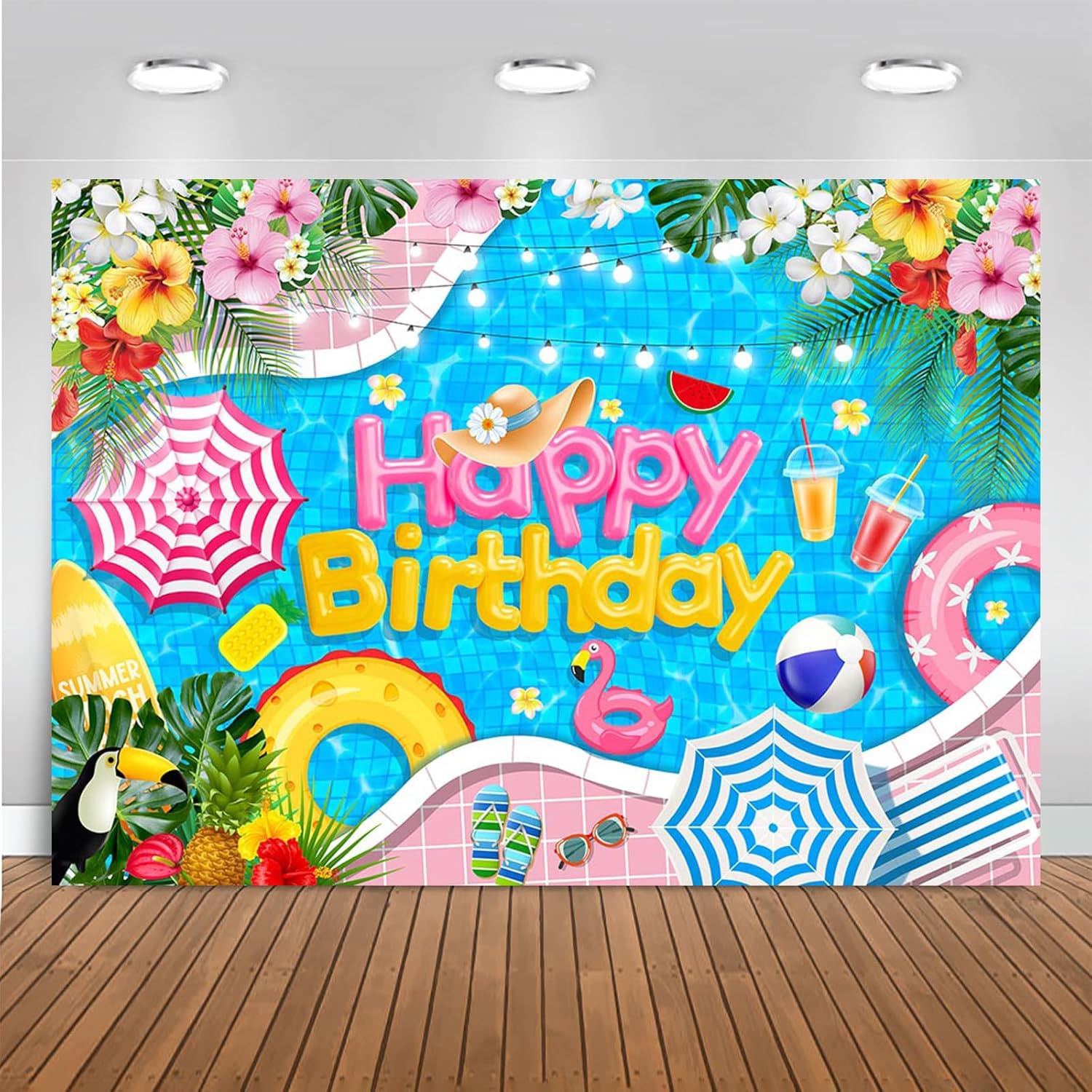 Amazon.com : Mocsicka Summer Pool Birthday Party Backdrop Swimming for ...