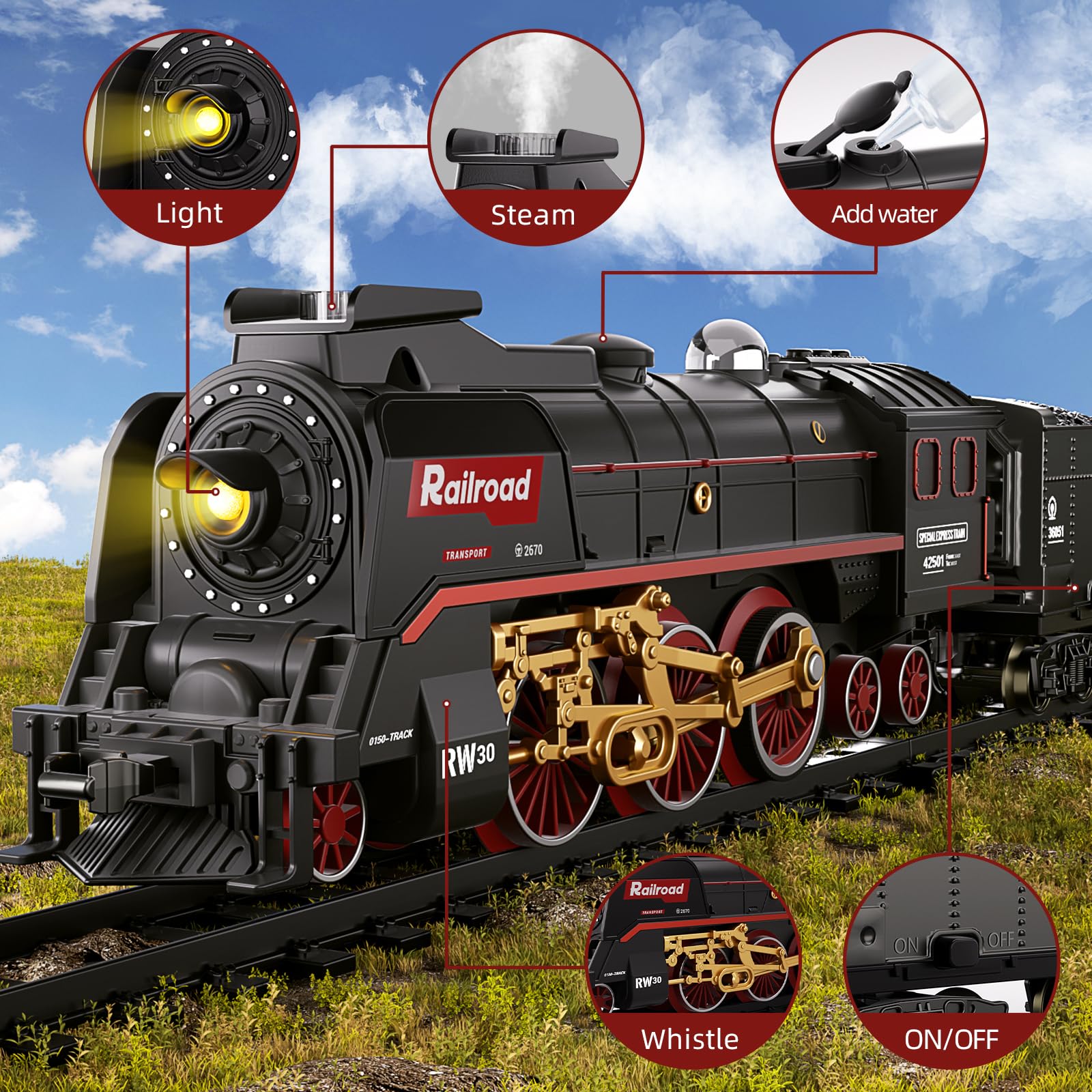 AIQI Electric Train Set-Train Toys for Boys Girls with Smokes,Lights, Sound,Tracks,Electric Toy ...