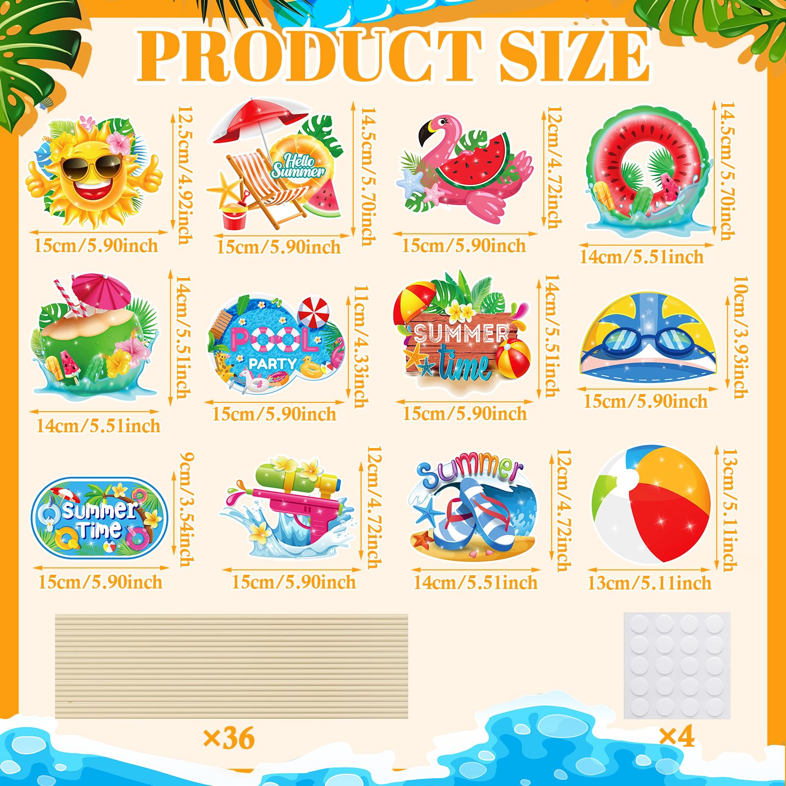 Snapklik.com : 36 Pcs Summer Pool Party Centerpiece Sticks Pool Theme ...