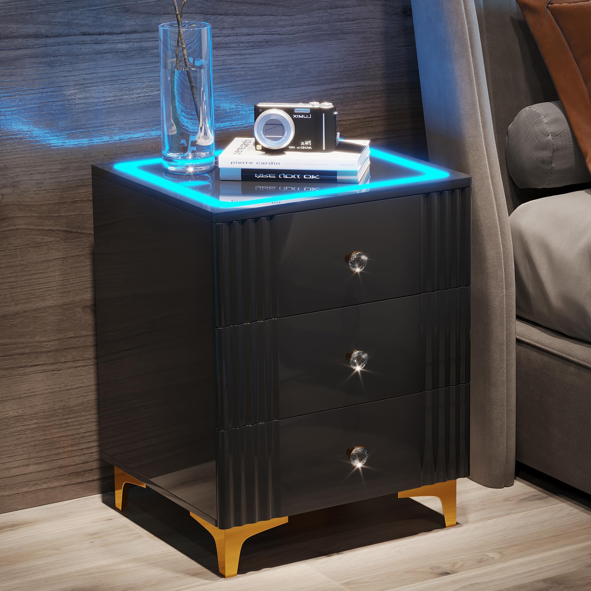 Amazon.com: Nightstand With Fingerprint Lock Drawer, Smart Nightstand ...