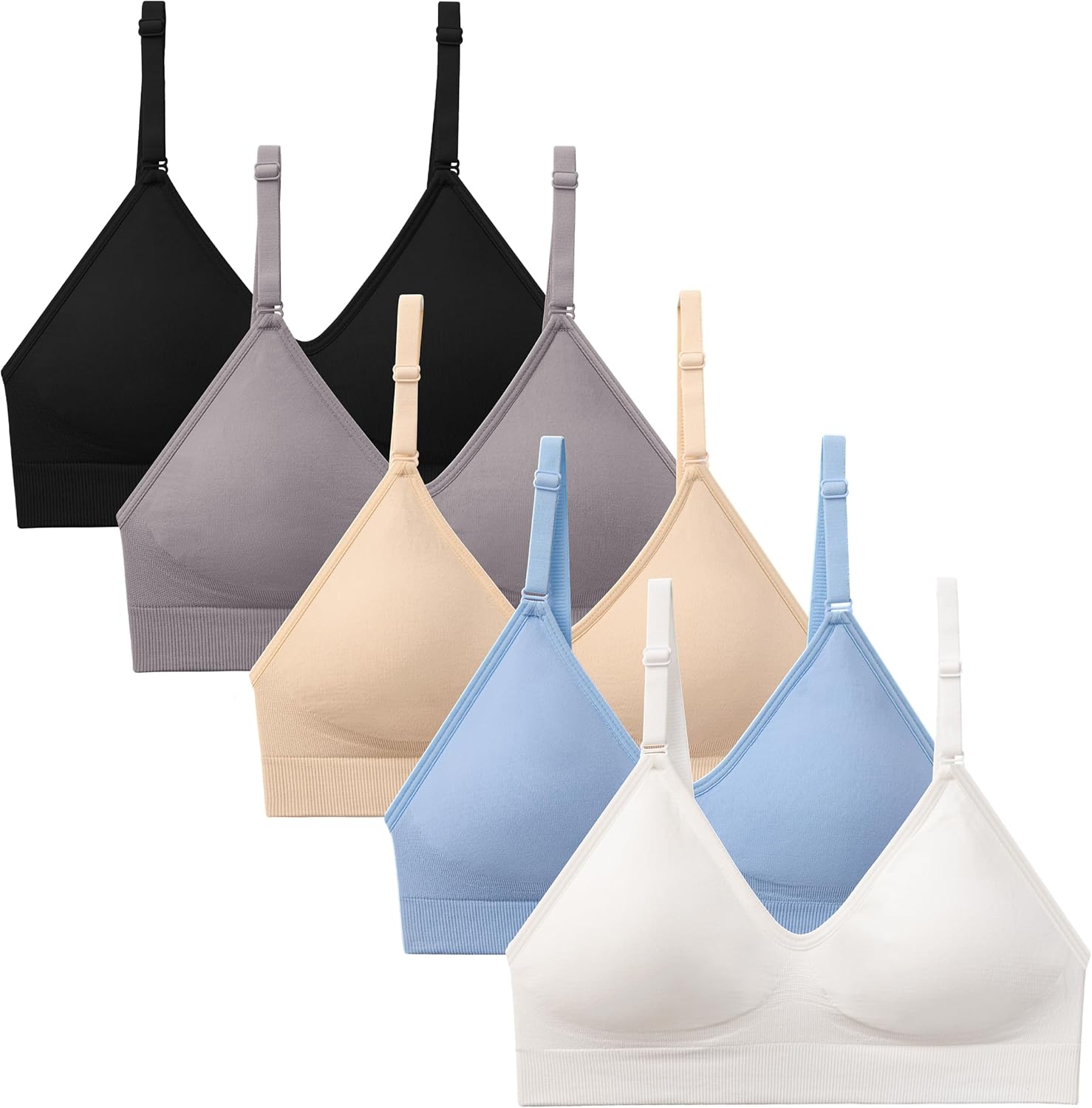Angelhood Girls Padded Sports Bras, 5 Pack Crop Cami Bras with ...