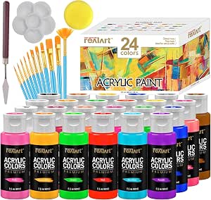 Amazon.com: REALART Bulk Acrylic Paint Set 24 Colors (2oz/Bottle) with ...