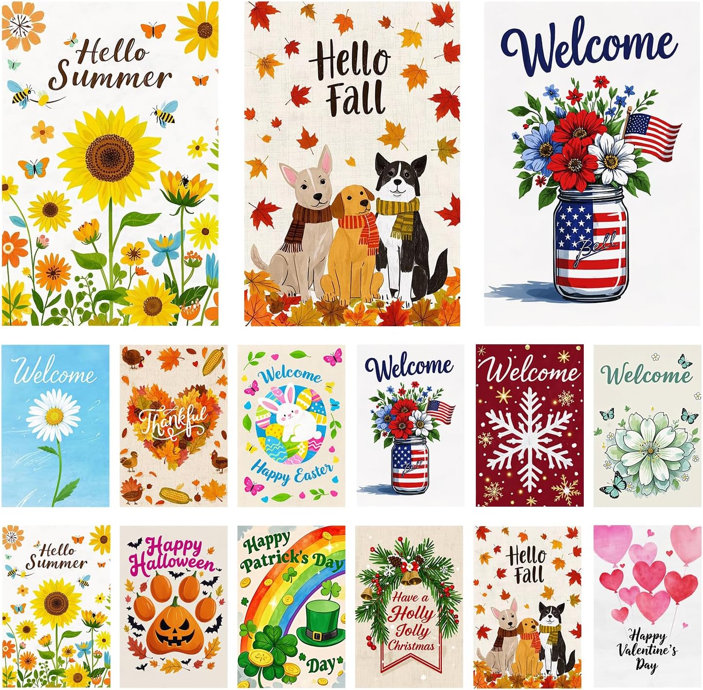 Amazon.com : 12-Pack Seasonal Garden Flags Set – Double-Sided 3-Layer ...