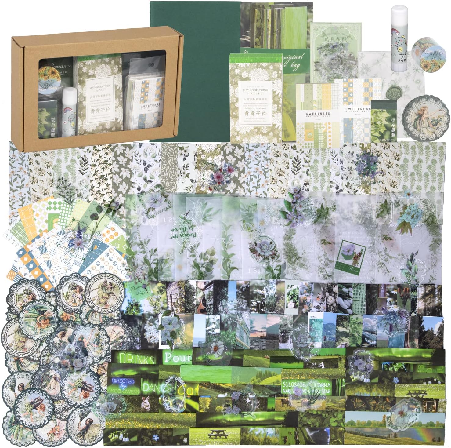 Amazon.com: 378pcs Scrapbook Kit Green Vintage Scrapbook Paper ...
