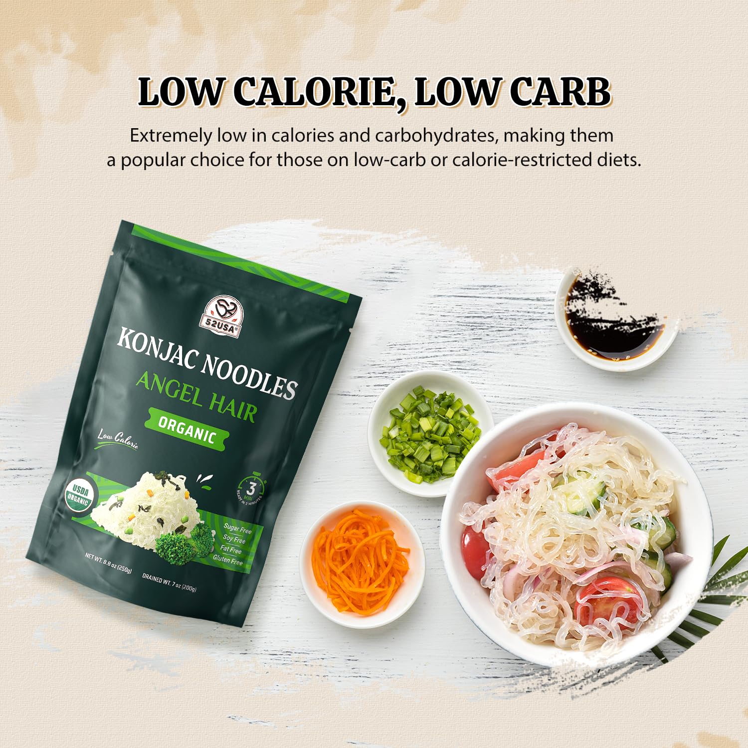 52USA Organic Konjac Shirataki Noodle, Low Carb Pasta 52.8 Oz (1500 g ...