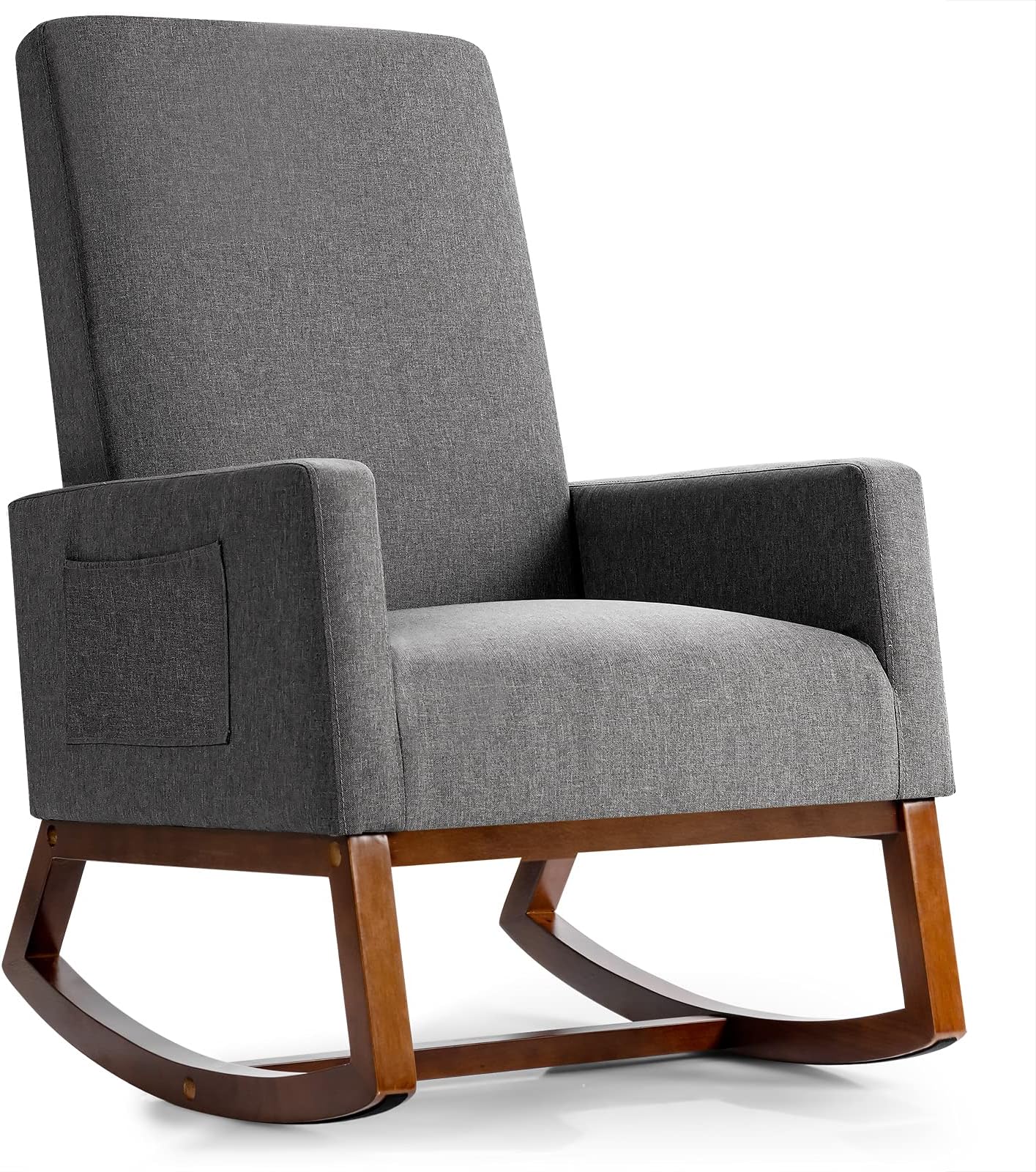 COSTWAY Relax Rocking Chair, Linen Fabric Upholstered Rocker Accent ...