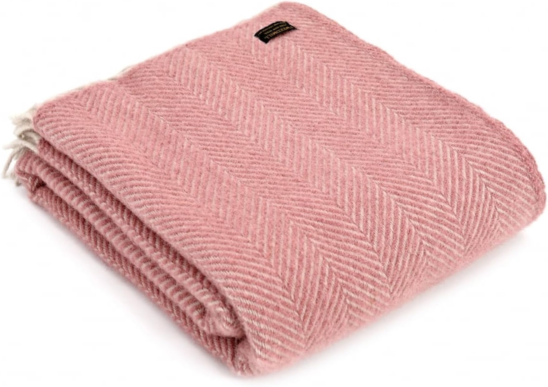 Tweedmill Textiles 100% Pure New Wool Herringbone Throw, Pink/Pearl ...