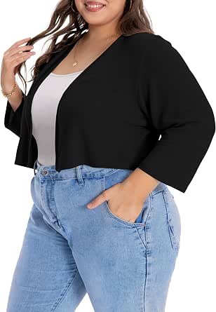Amazon.com: Plus Size Shrugs for Women Cropped Cardigan Knit Sweaters ...