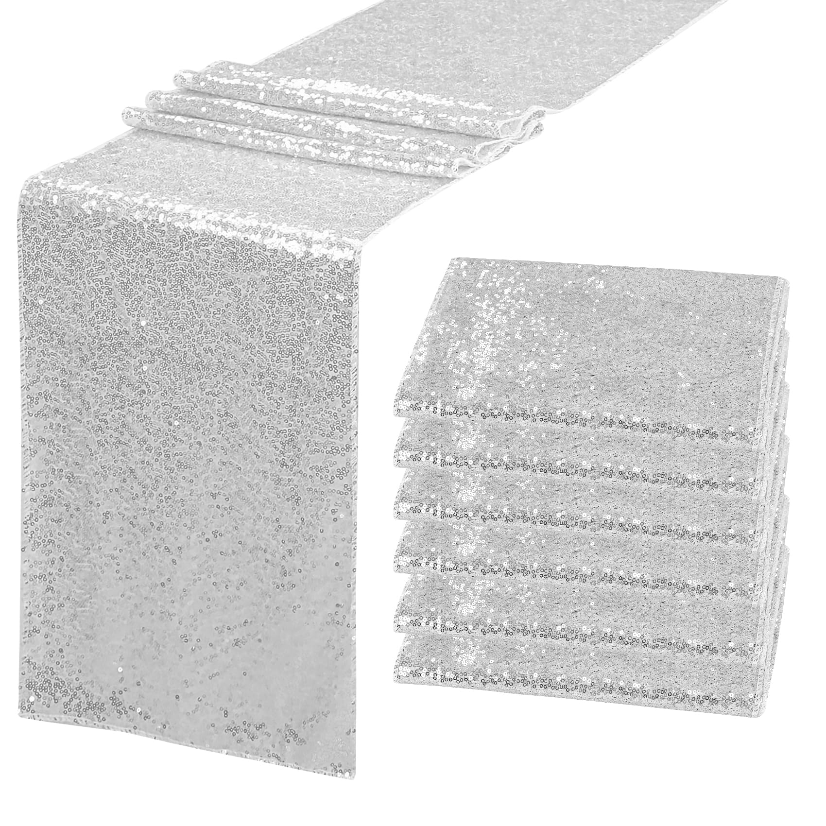 Amazon.com: 6 Pack Silver Sequin Table Runner Sequin Table Cloths 12" x ...
