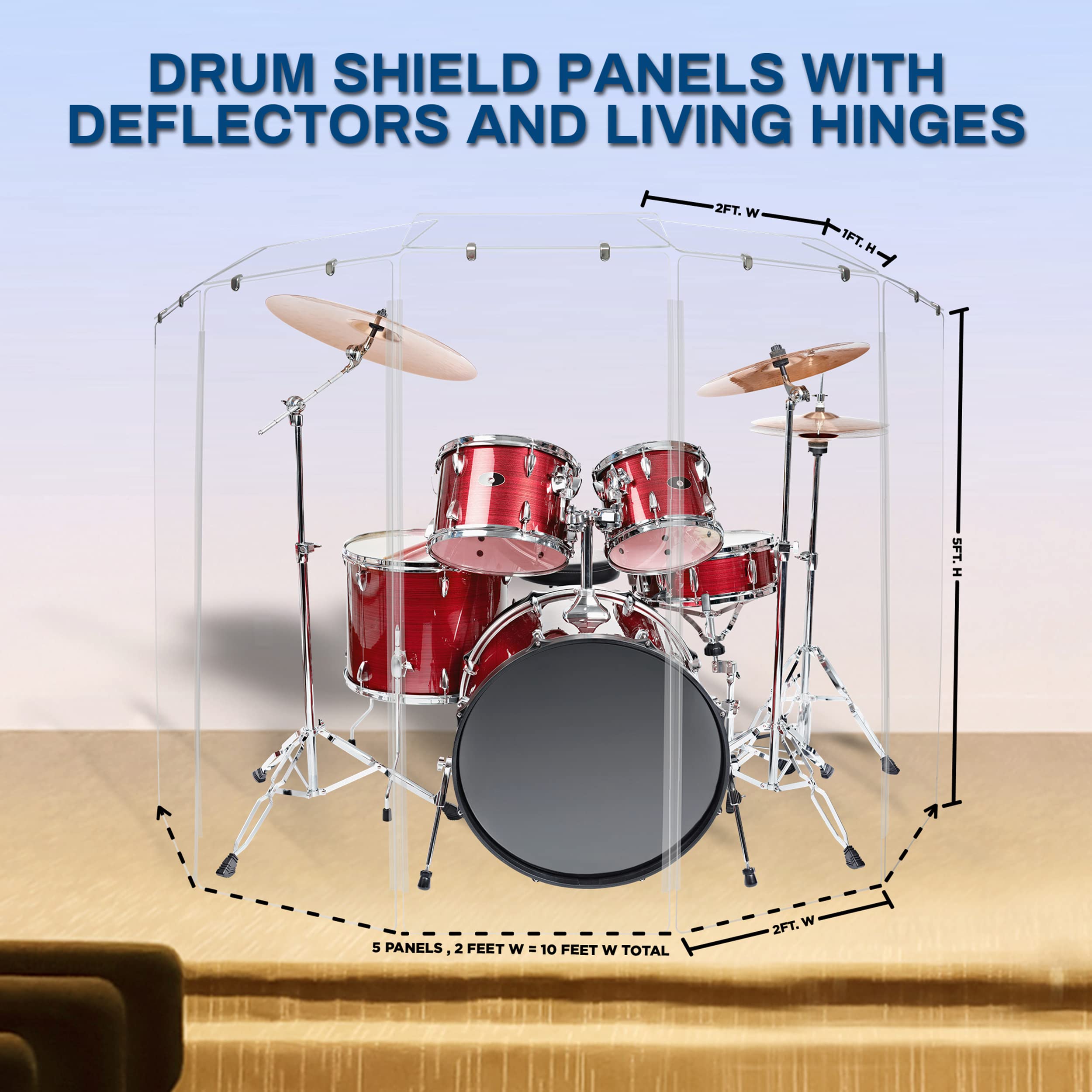 Snapklik.com : PENNZONI Drum Shield 5ft w/Deflectors & Plastic Hinges