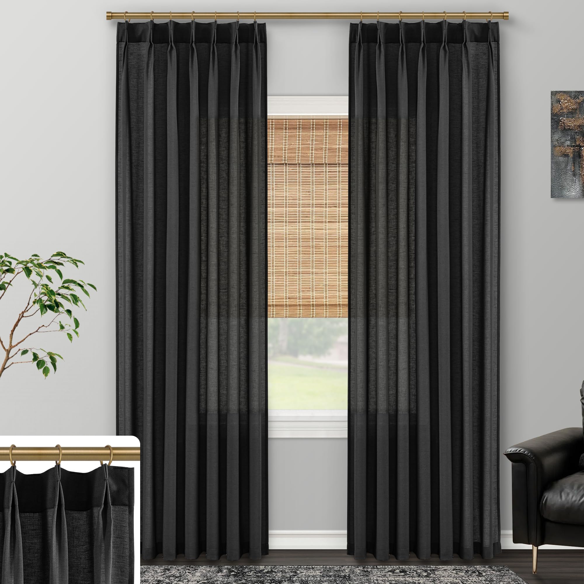 Amazon.com: SHINELAND Black Sheer Curtains 108 Inches Long,Linen Extra ...