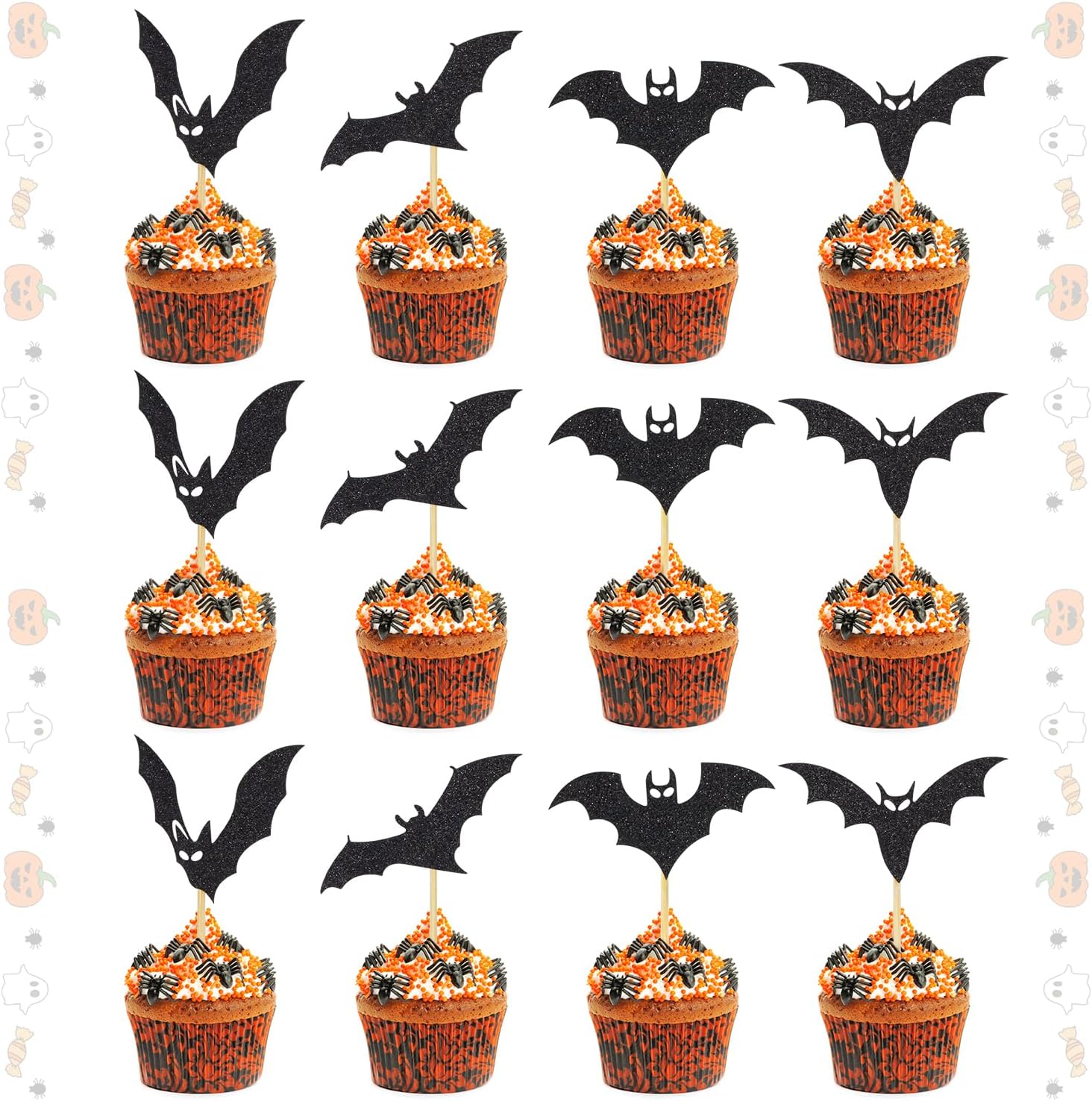 Halloween Bat Cupcake Toppers, Glitter Bat Cake Toppers Cupcake Picks ...