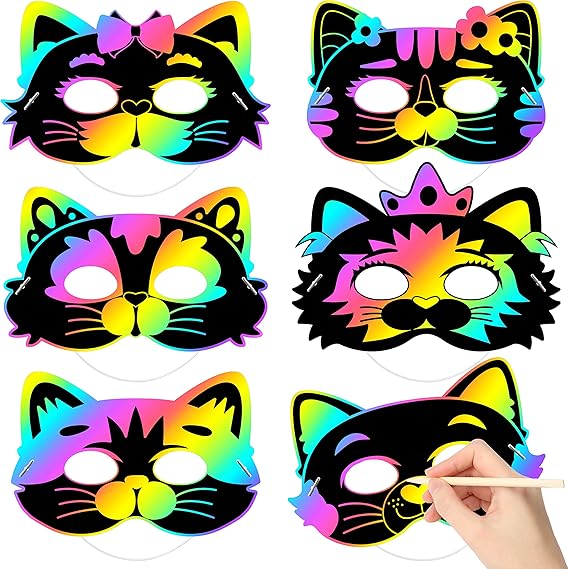Amazon.com: WATINC 24Pcs Cats Rainbow DIY Scratch Masks, Animal Scratch ...