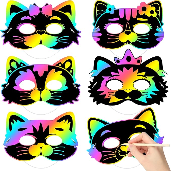 Amazon.com: WATINC 24Pcs Cats Rainbow DIY Scratch Masks, Animal Scratch ...