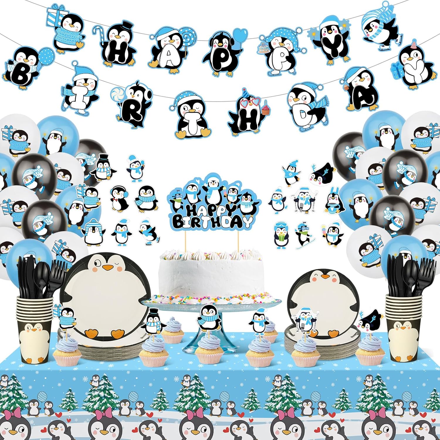 Amazon.com: Yaomiao 133 Pcs Penguin Party Decorations Include Happy ...