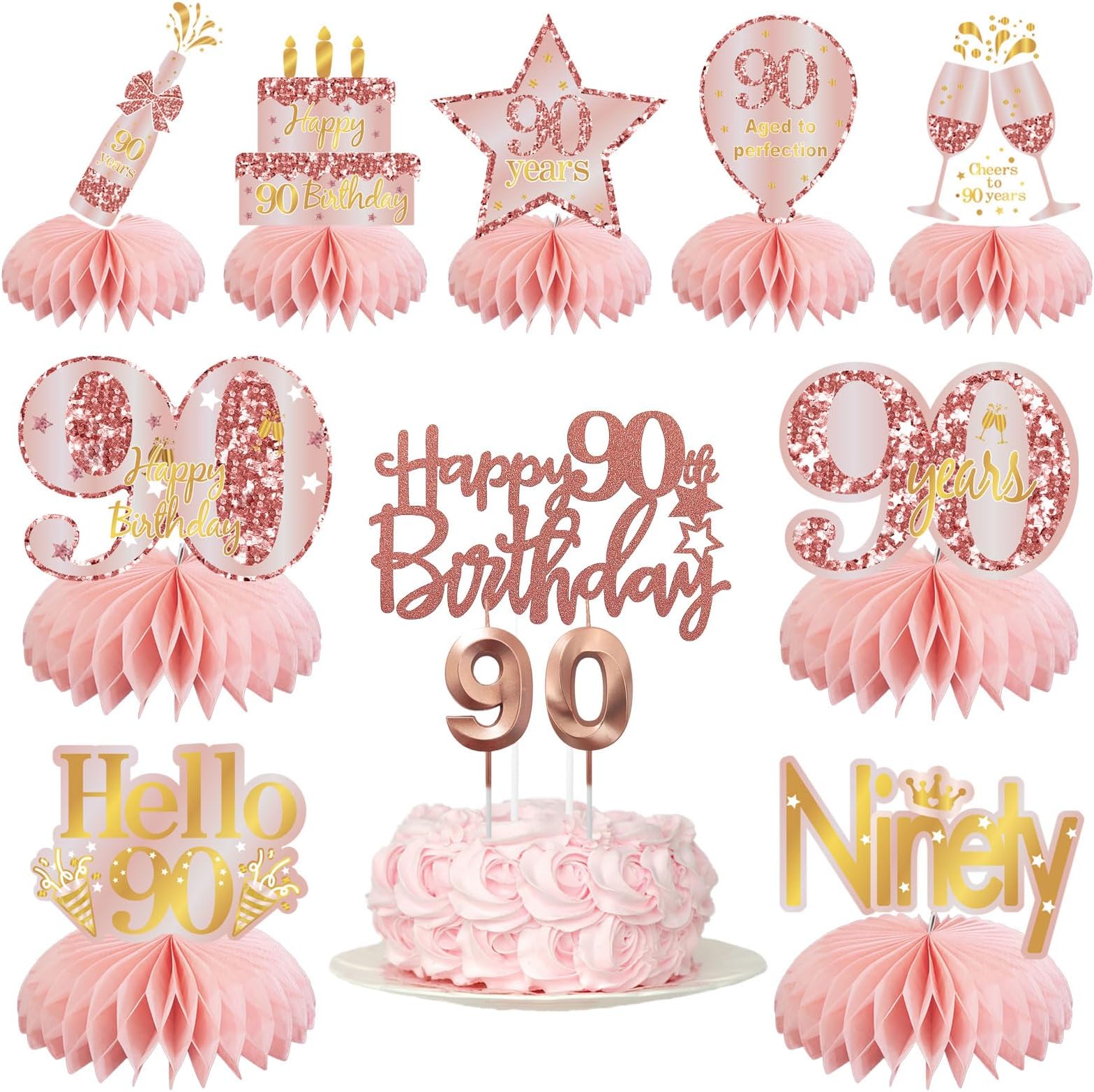 Amazon.com: 90th Birthday Decorations for Women, 12Pcs Pink Rose Gold ...