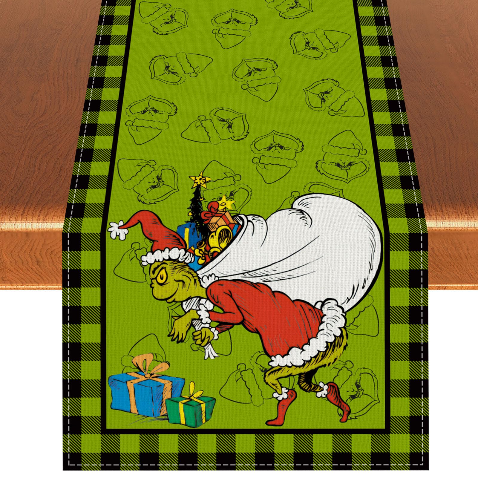 Rvsticty Linen Grinch Table Runner Merry Grinchmas Tablecloth Winter ...