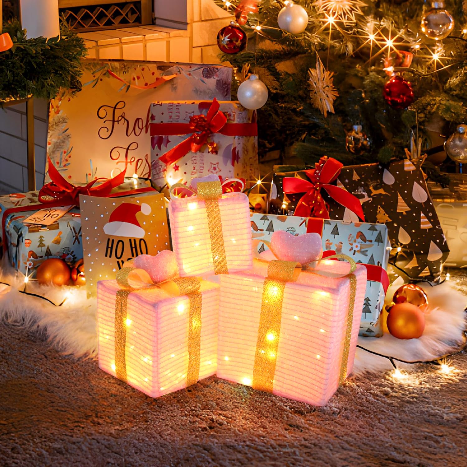 Snapklik.com : 3 Sets Pink Lighted Gift Boxes, Room Decor For Bedroom ...