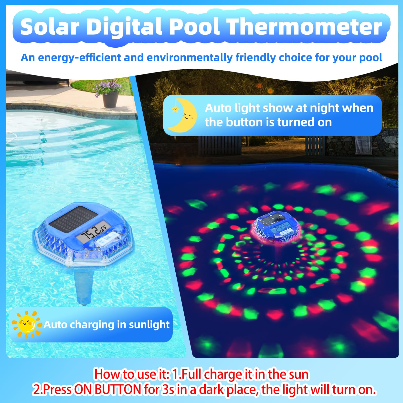 Snapklik.com : Pircaath Solar Digital Pool Thermometer Floating Easy ...