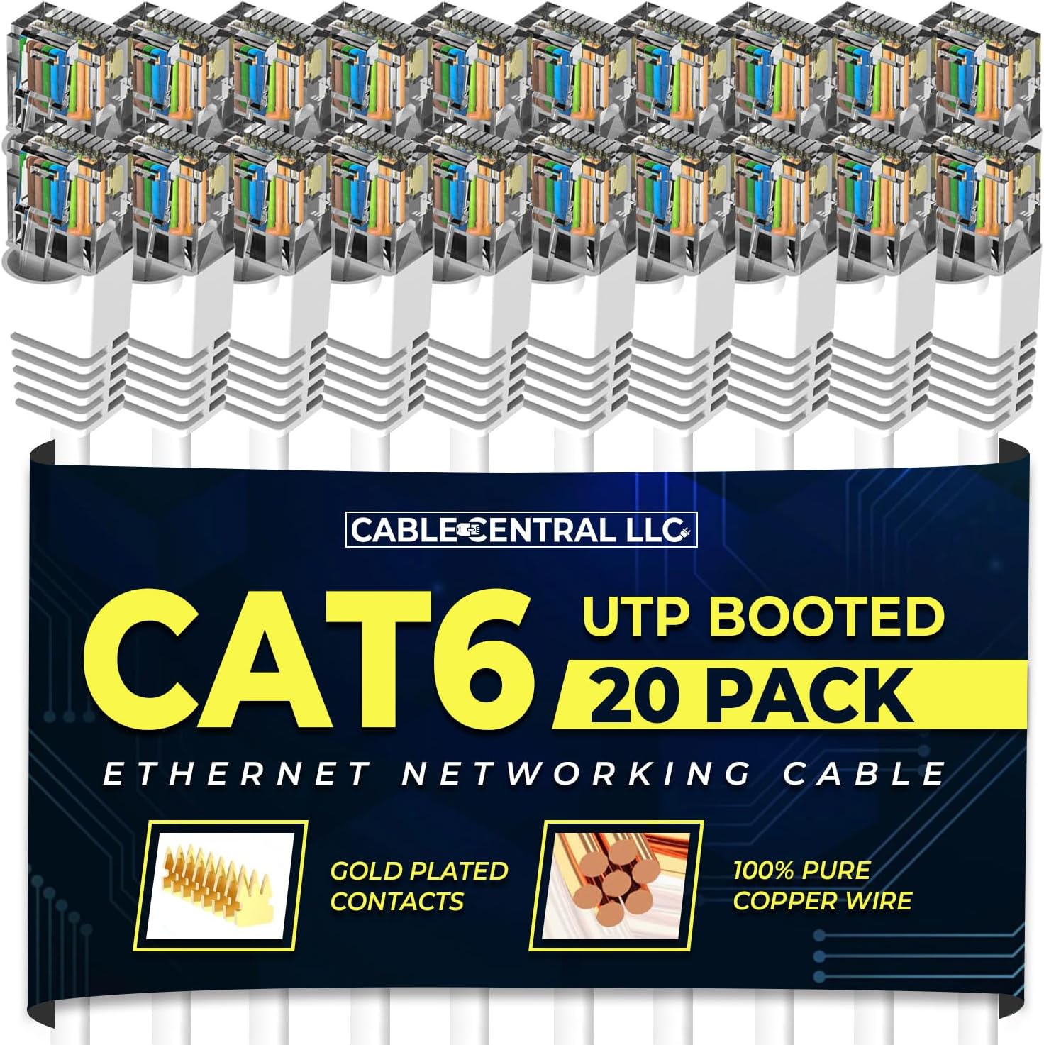 Amazon.com: Cable Central LLC Cat 6 Ethernet Cable 100 Feet (20 Pack ...