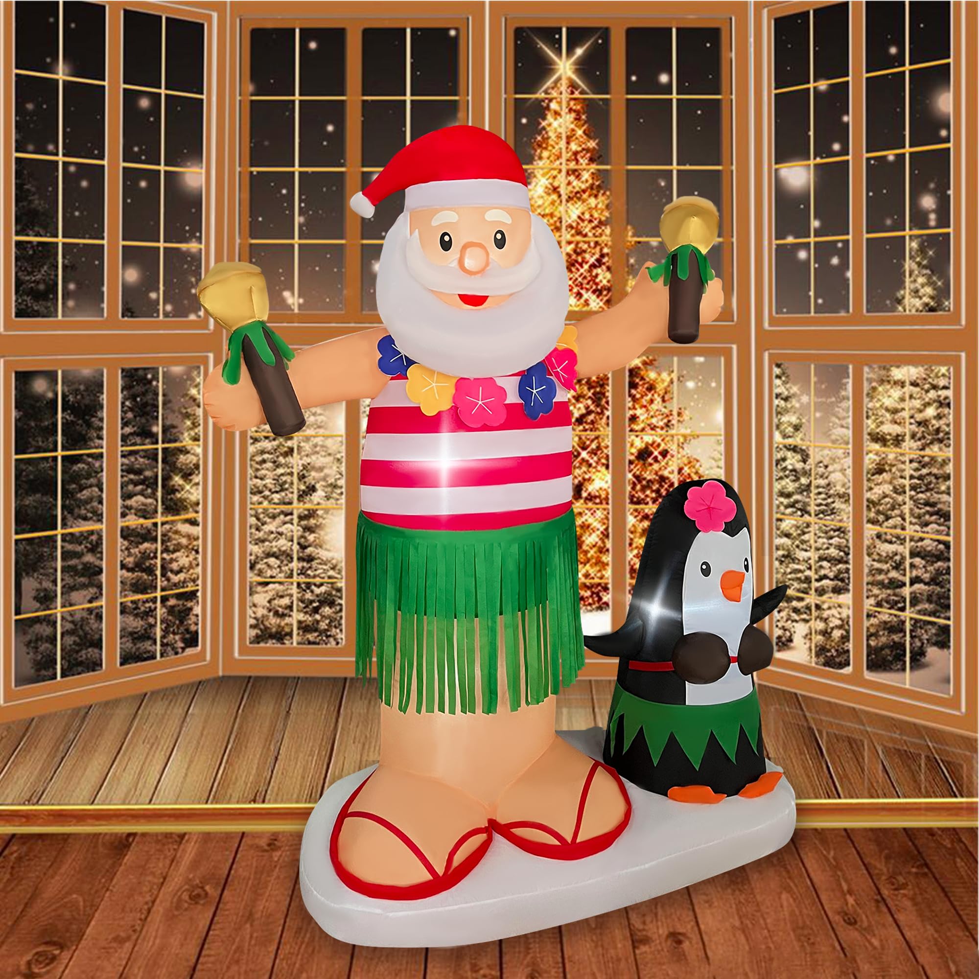 RETRO JUMP 6 Ft Christmas Inflatables Hawaiian Hula Santa with Penguin ...