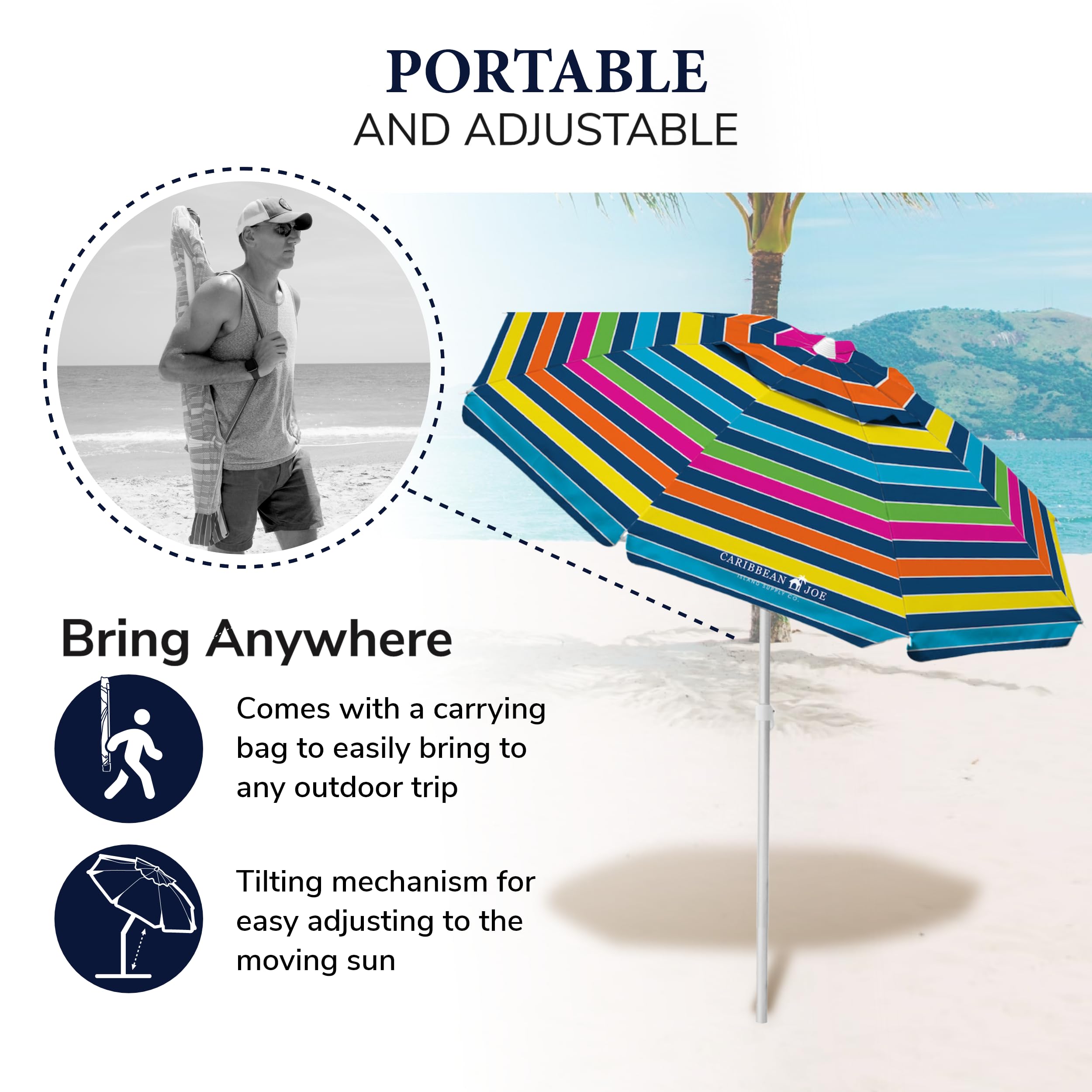 Snapklik.com : CARIBBEAN JOE Beach Umbrella, Portable And Adjustable ...