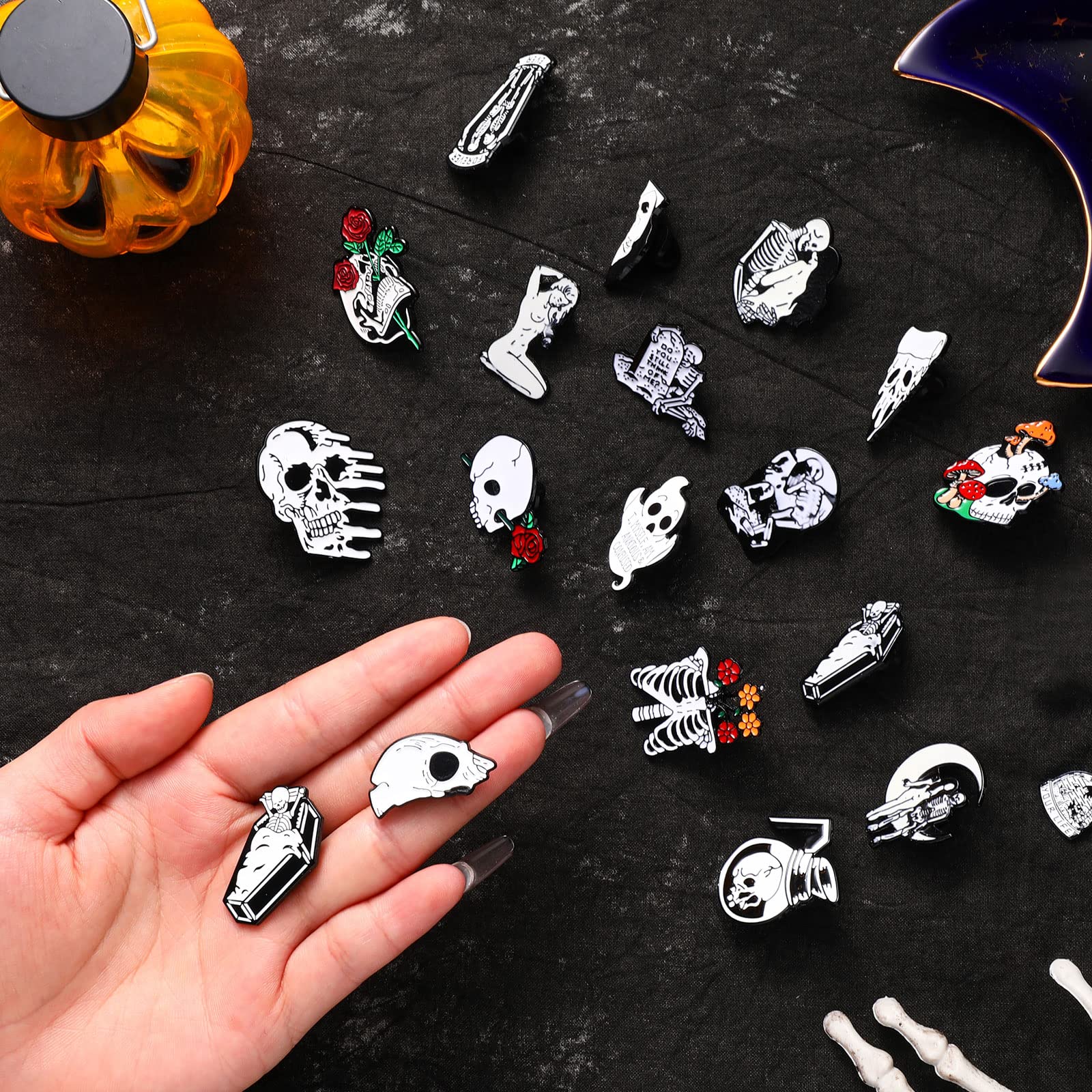 Goth Hat Enamel Pins Bulk Janinka 20 Pcs Goth Pin Skull Spooky Skeleton ...