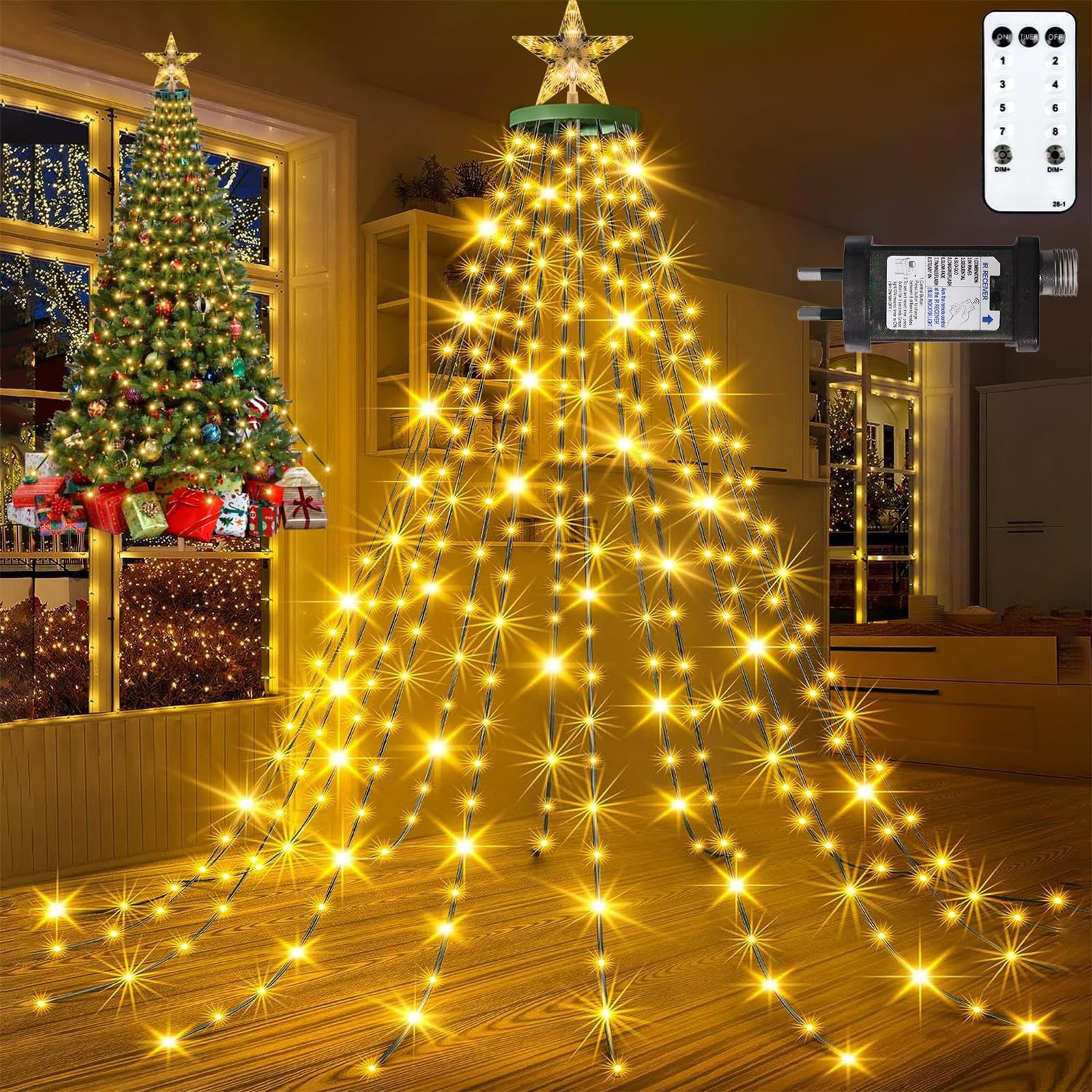 HELESIN 410 LED Christmas Tree Lights, 2M x 16 Lines 8 Modes Christmas ...