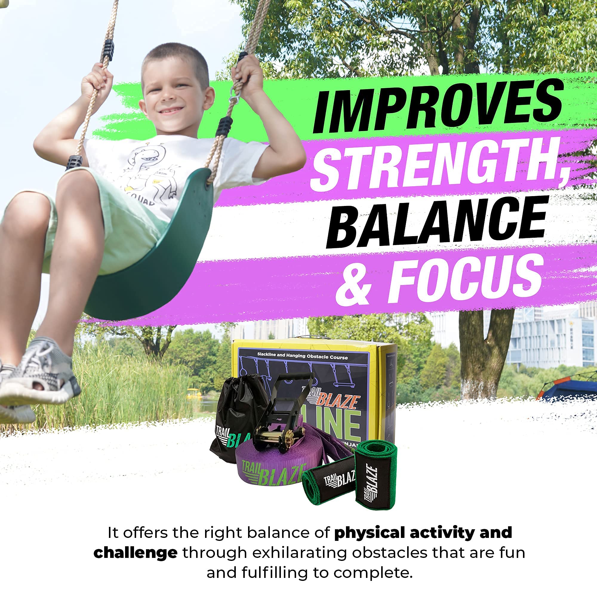 Trailblaze - Ninja Warrior Hanging Obstacle Course for Kids, 50 Feet ...