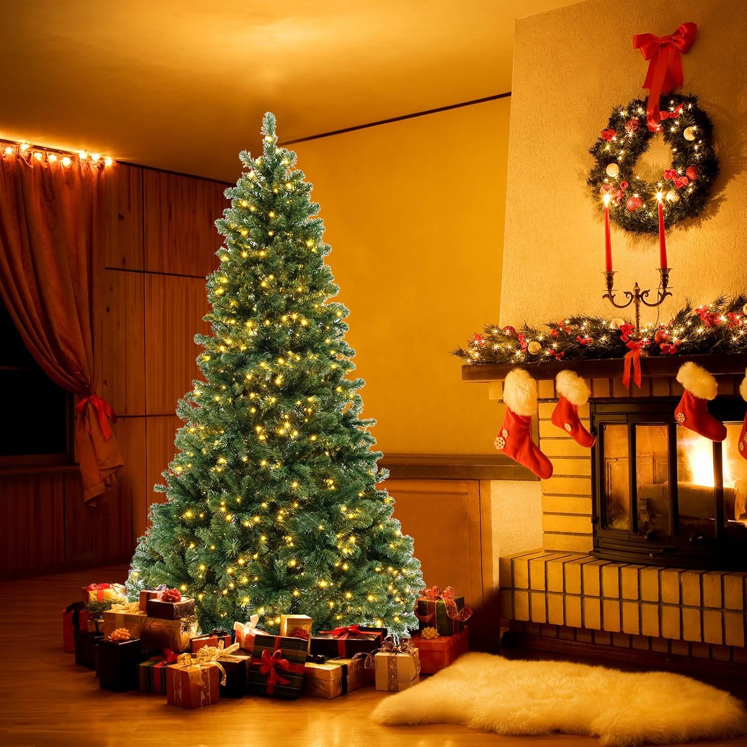 Goplus Pre Lit Christmas Tree Artificial PVC Spruce Hinged With 700 LED goplus-pre-lit-christmas-tree-artificial-pvc-spruce-hinged-with-700-led