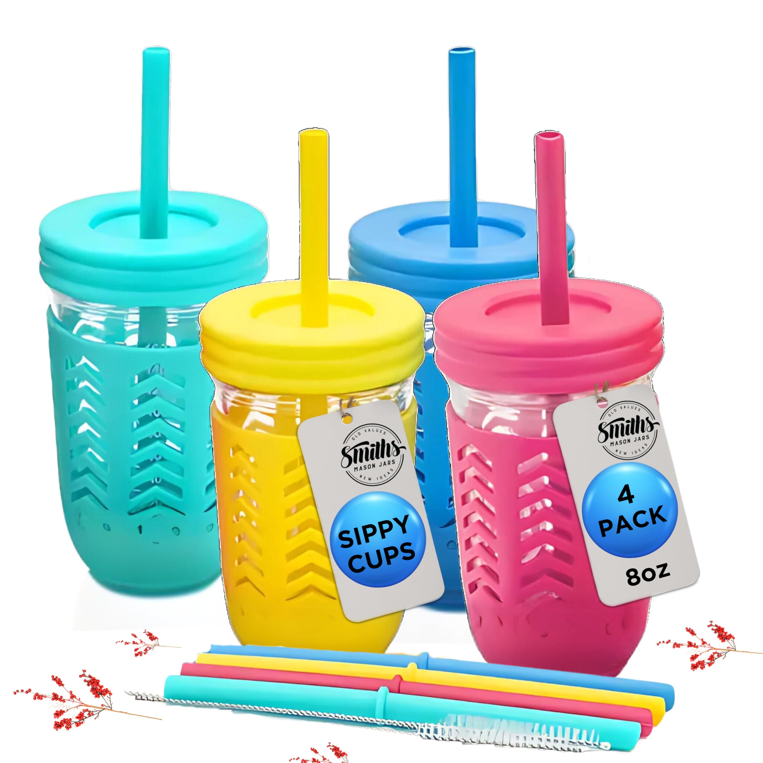 Plastic Mason Jar Sippy Cup With Straw Hole Silicone Sippy Cup Lid