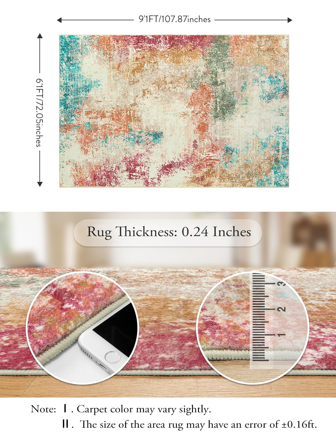 Lahome Modern Abstract 6x9 Rug,Washable Colorful Girl Bedroom Area Rugs ...