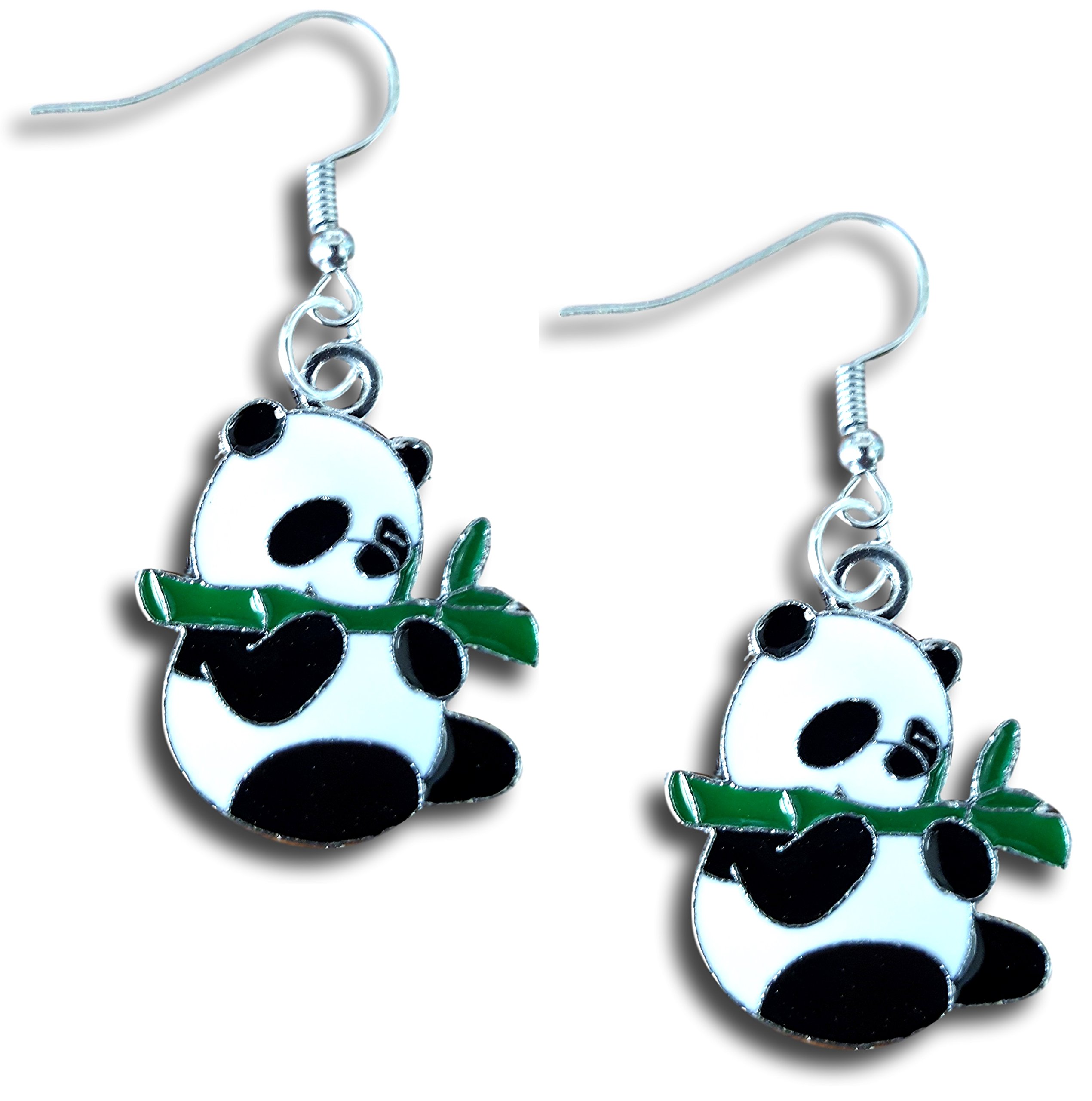 Amazon.com: Panda Bear Eating Bamboo Leaf Dangle Enamel Earrings by ...