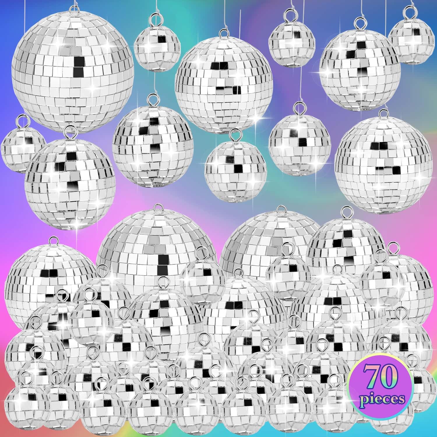 Amazon.com: Autanch 70 PCS Disco Ball, 5 Sizes Disco Ball Ornaments, 4/ ...