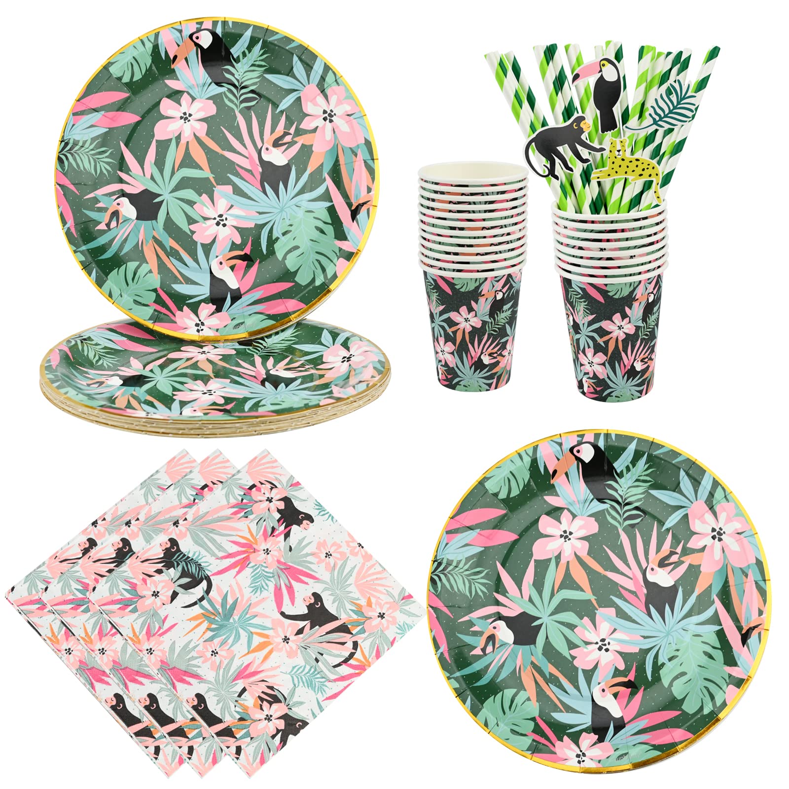 92 Pieces Hawaiian Luau Party Supplies, Serves 24 Guests, Flamingo ...