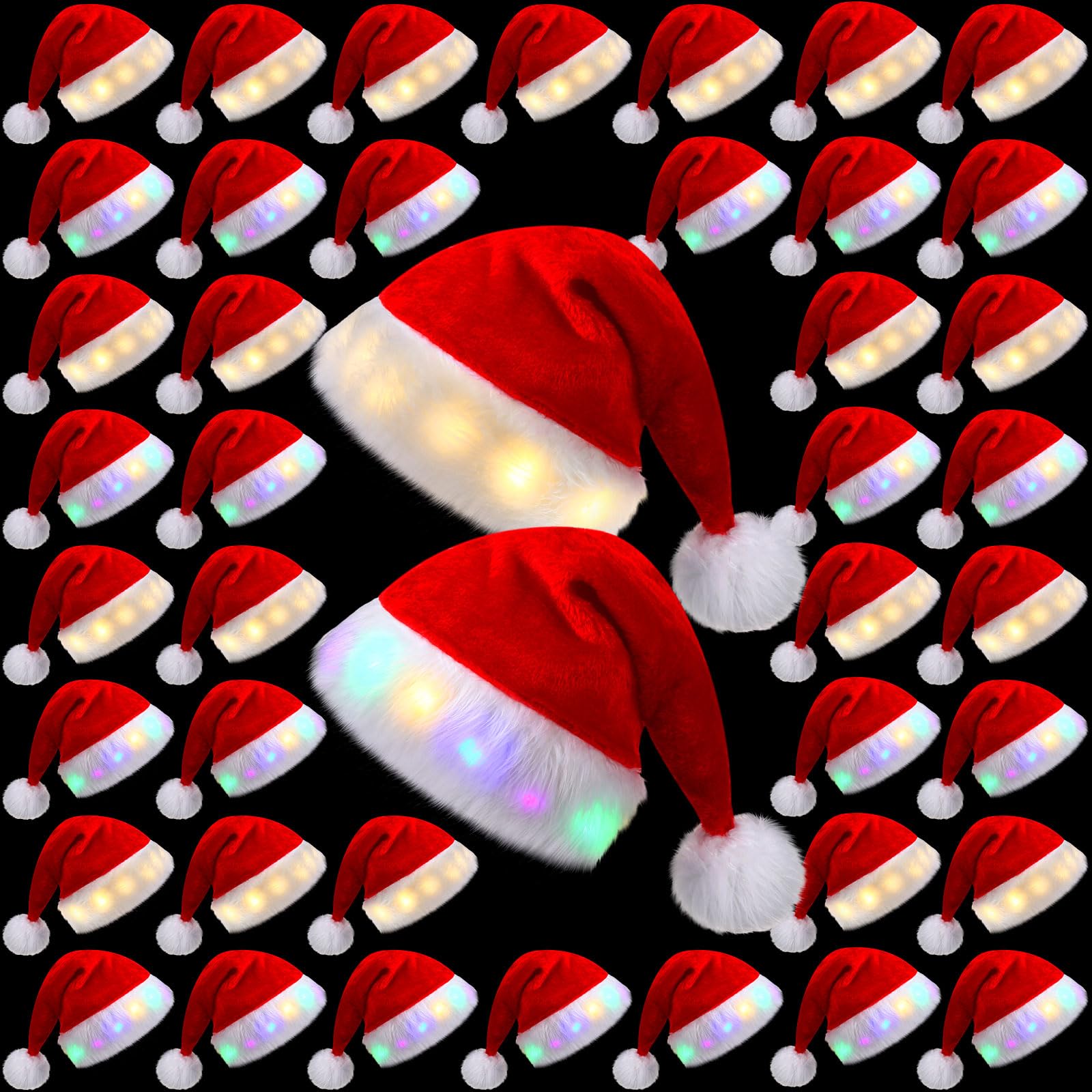 Liitrsh 48 Pieces Santa Hats with LED Light Up Plush Adult Christmas ...