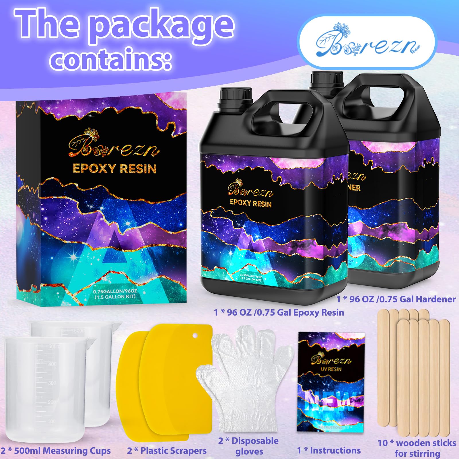 Bsrezn 1.5 Gallon Epoxy Resin 192OZ Kit,Upgraded Crystal Clear Hard ...