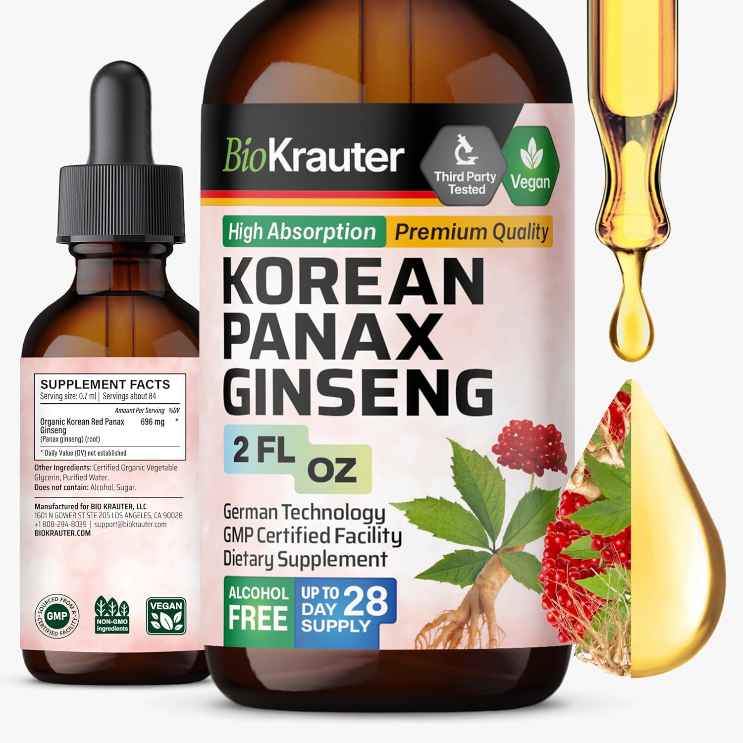 BIO KRAUTER Panax Gotas líquidas de ginseng Extracto de ginseng coreano ...