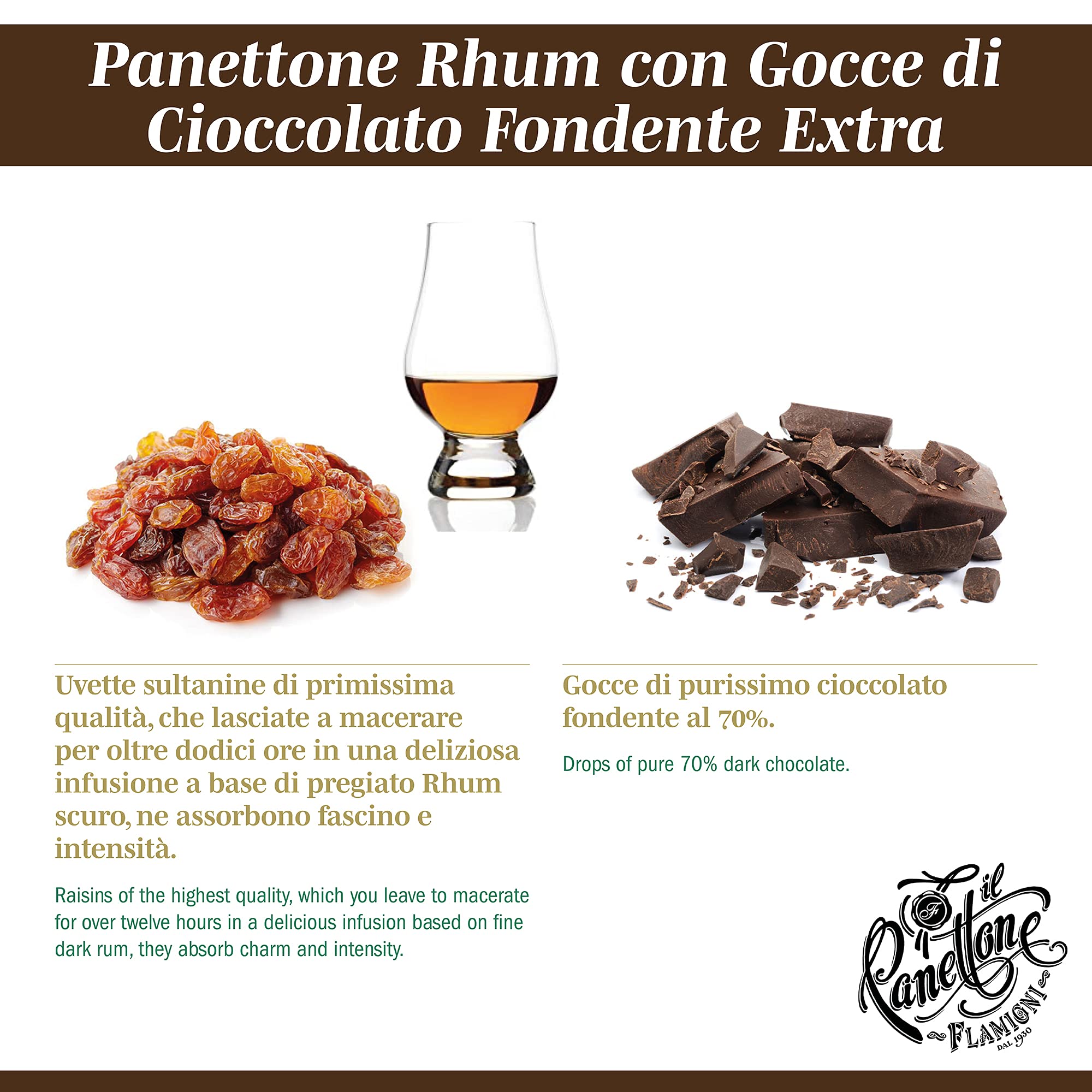 FLAMIGNI, Artisan Italian Rhum Panettone with Extra Dark Chocolate ...