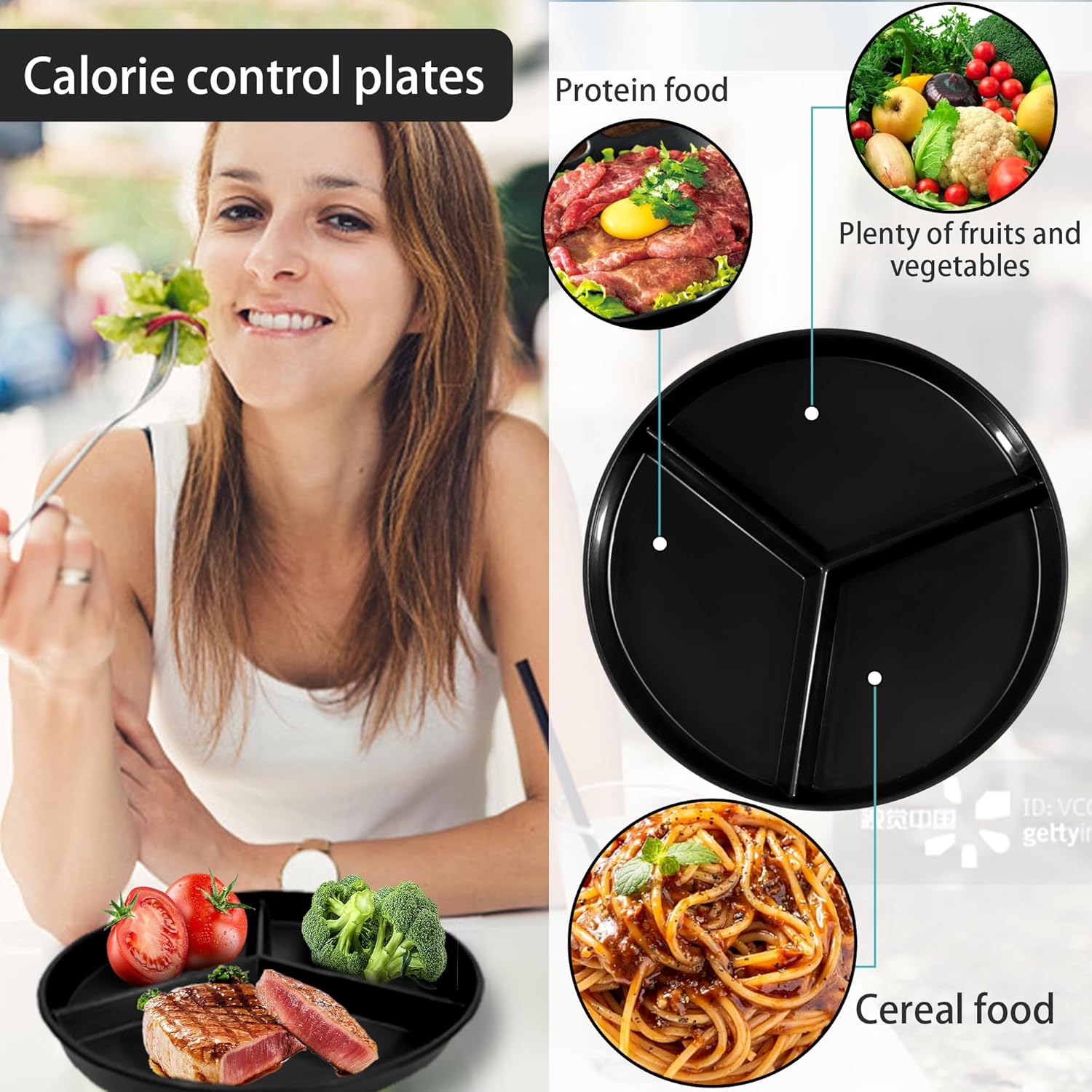 DLF. DONGLINFENG Round Compartmentalized Dinner Plates 9.6-Inch Black ...