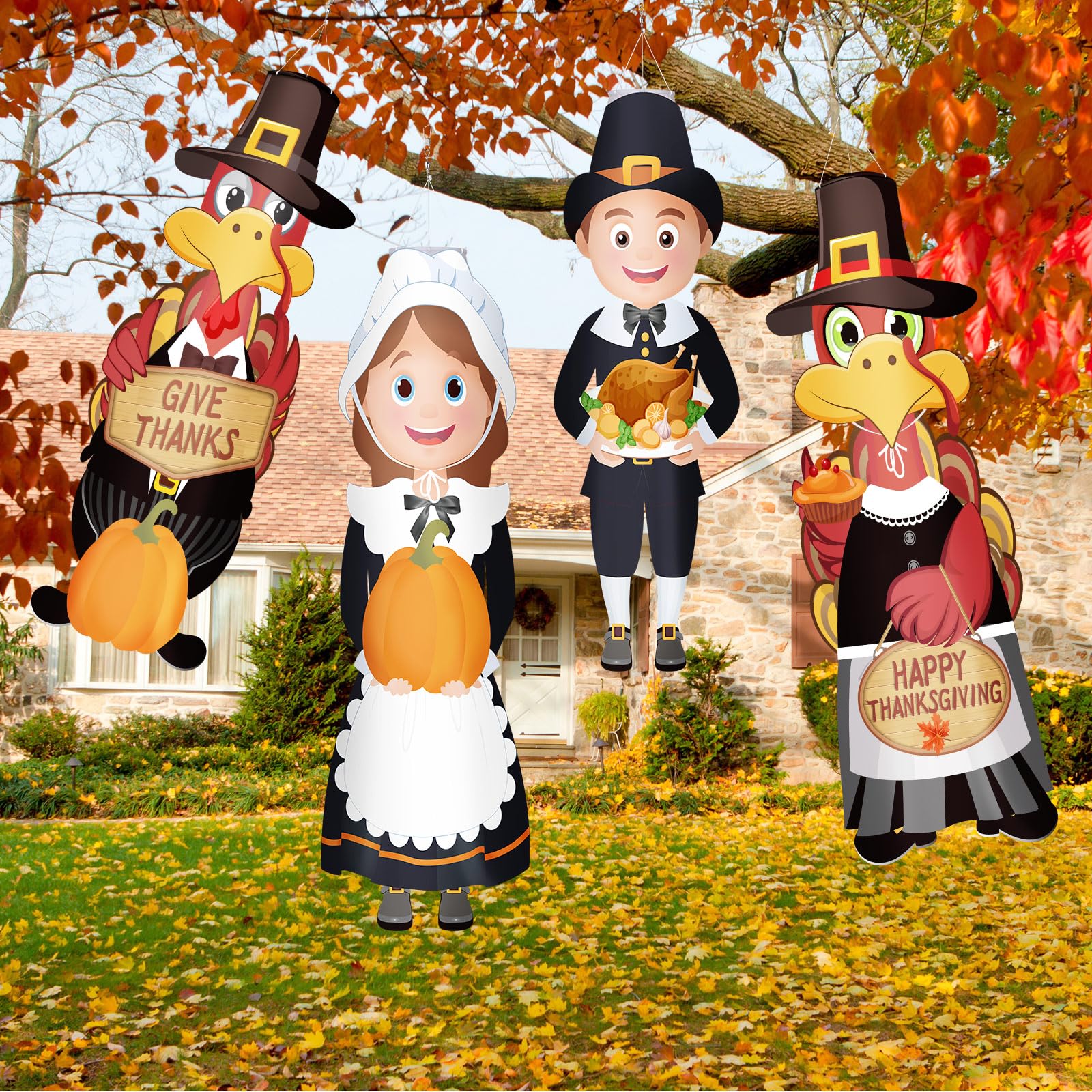 Amazon.com: Arrowbash 4 Pcs Thanksgiving Pilgrim Boy and Girl Windsocks ...
