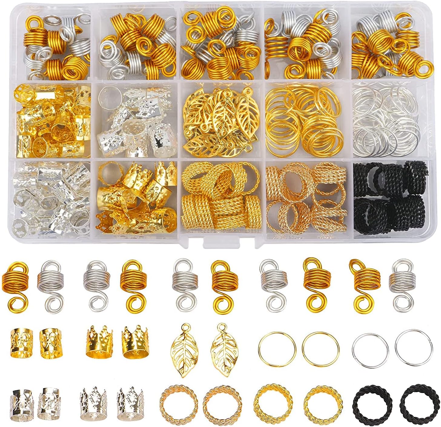 Amazon.com : 220 Pieces Braiding Hair Rings, 15 Style Hair Jewelry for ...