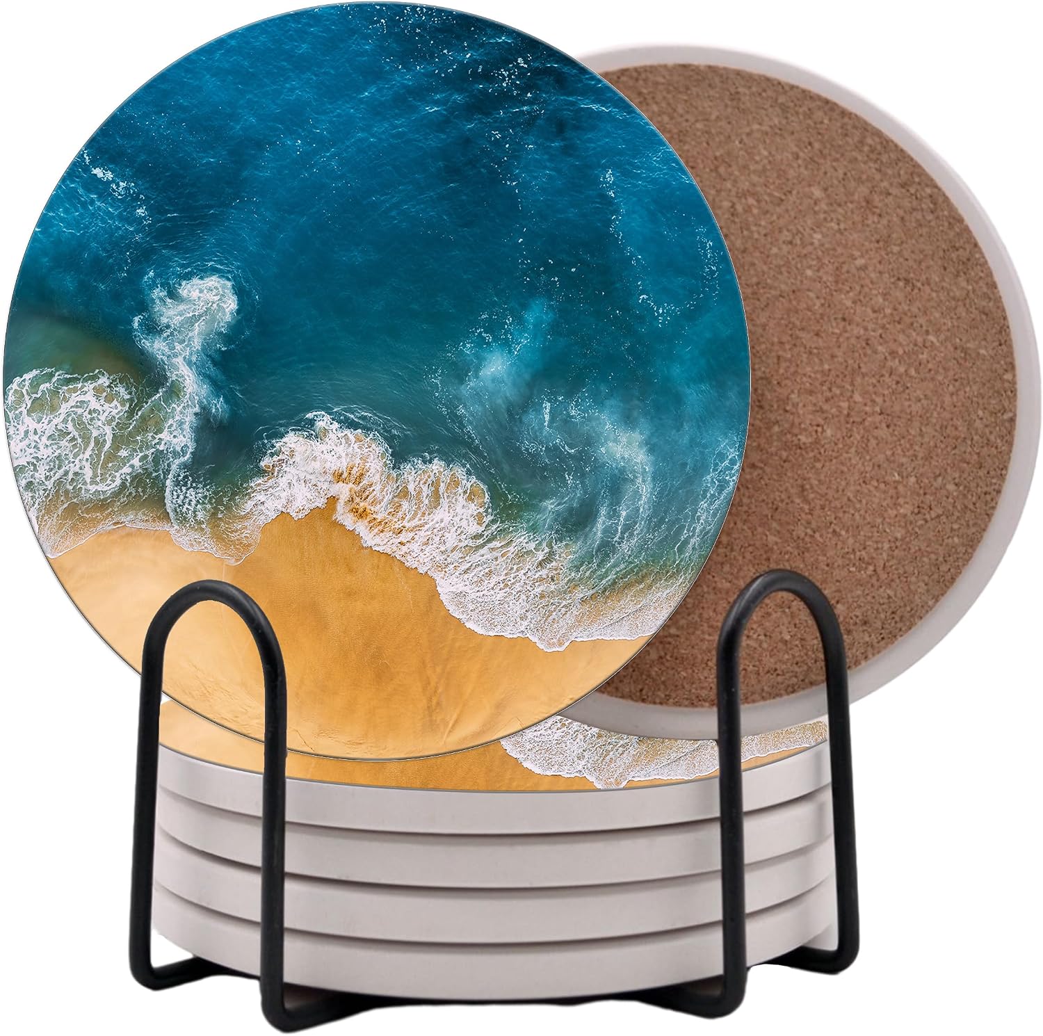Amazon.com: Ocean Coastal Theme Round Coasters Set of 6 - Abosrbent ...