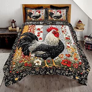 Amazon.com: Jeminise Rooster Patchwork Pattern Quilt Set, Animal Bedding - Chicken Farmhouse ...